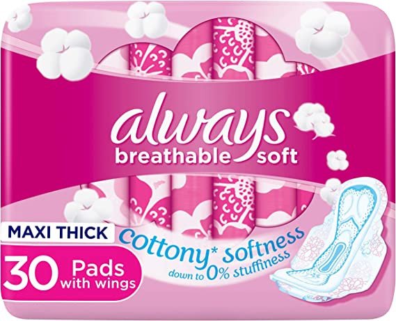 Always Cotton Soft Maxi Thick Sanitary Pads Pink 30 Pieces