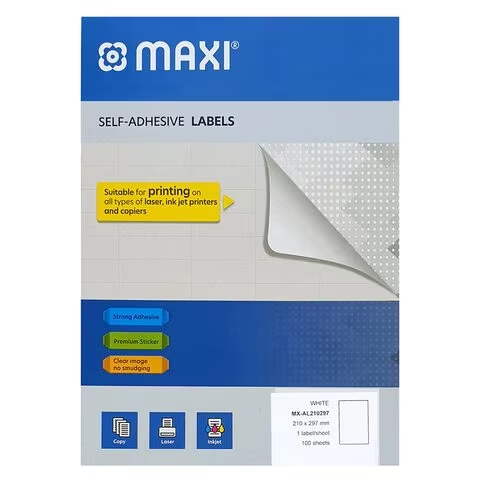 Maxi Self-Adhesive Labels White 100 Sheets